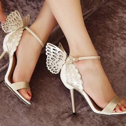 Sexy Wings Design High Heels Fashion Sandals In Gold on Luulla