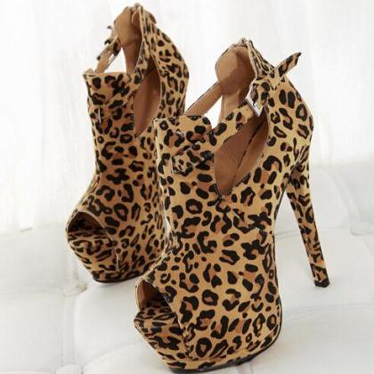 Leopard Print Suede Sexy Peep Toe Pumps on Luulla