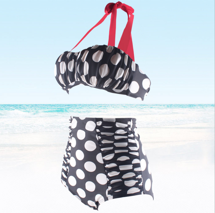 2015 Bikini Wave Fold Wipes Bosom Ms High-waisted Bikini Conservative ...