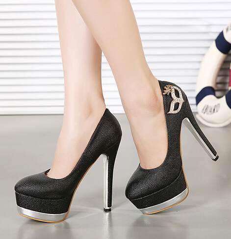 Chic Black Rhinestone Design High Heels Shoes on Luulla