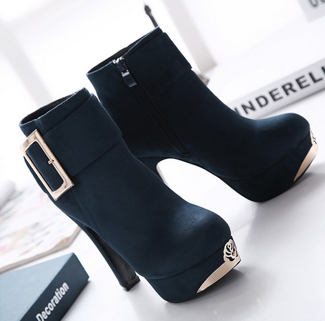 Chic Blue Buckle Design Sued High Heel Fashion Boots on Luulla