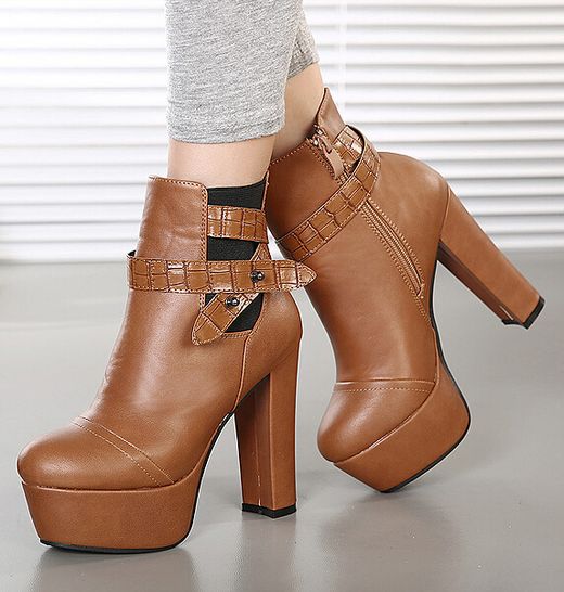 Stylish Chunky Heel Brown Boots on Luulla