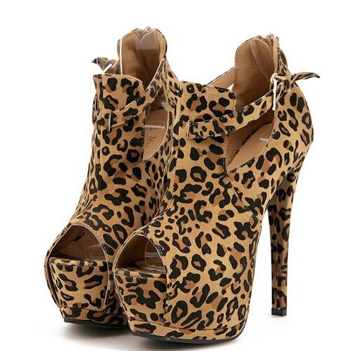 Leopard Print Suede Sexy Peep Toe Pumps on Luulla