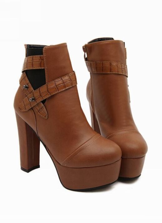 Stylish Chunky Heel Brown Boots on Luulla