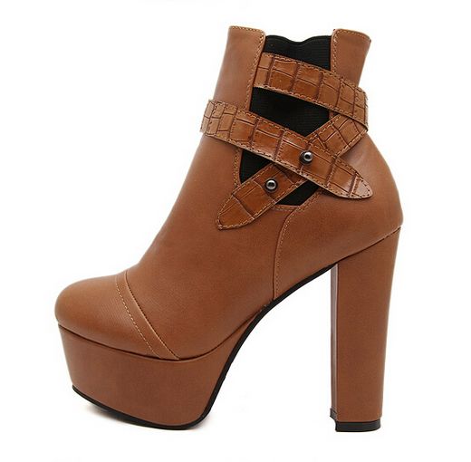 Stylish Chunky Heel Brown Boots on Luulla